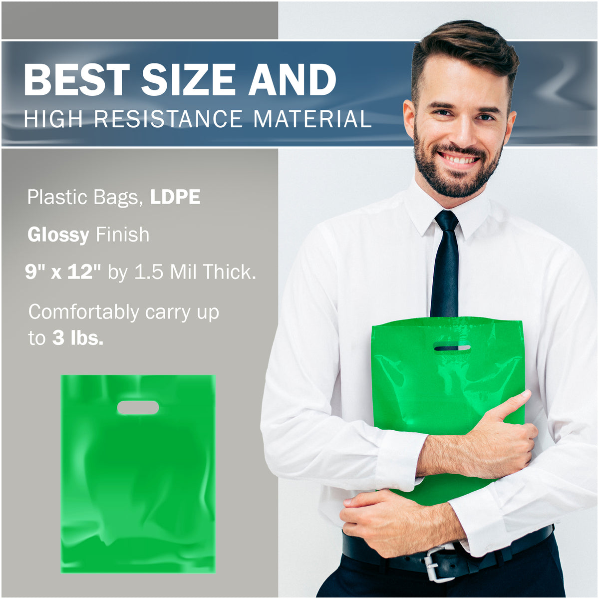 200 Pack 9" x 12" with 1.5 mil Thick Green Glossy Bags – Conintech